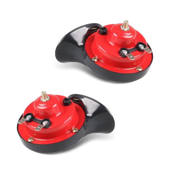 商品名: Fluher 車用エアホーン 2個 ABS 12V コンタクトペイントベース ステレオサウンド カタツムリ ホイッスルホーン 防水 密閉 改造交換用アクセサリー ほとんどの車やオートバイ用 (レッド) Fluher 2 PCS C...