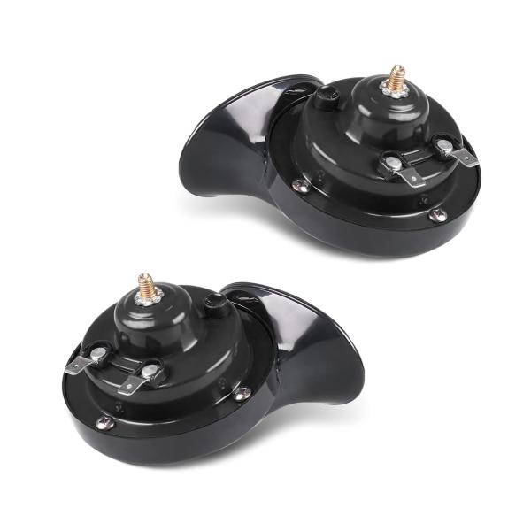 商品名: Fluher 車用エアホーン 2個 ABS 12V コンタクトペイントベース ステレオサウンド カタツムリ ホイッスルホーン 防水 密閉 改造交換用アクセサリー ほとんどの車やオートバイ用 (ブラック) Fluher 2 PCS ...