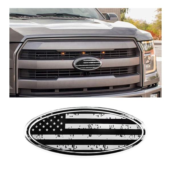 商品名: Suvnie フロントグリル USフラッグ エンブレム、7インチ 楕円形 リア テールゲート デカール バッジ ネームプレート、中央メッシュカバー ラベル ステッカー オーバーレイ 交換用 F150 F250 F350などに対応(...