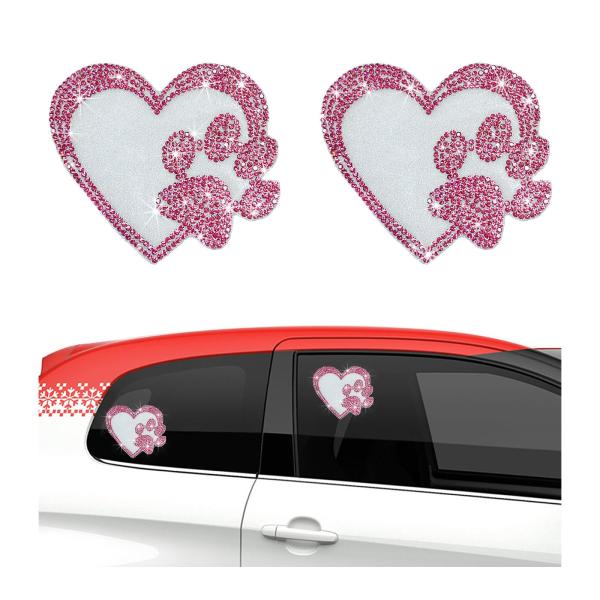 商品名: Dickno キラキラカーステッカー クリスタルラインストーンハートデカール 光沢のある自動車内装外装ステッカー 2枚 女性用 ユニバーサル装飾 車体 バンパー 窓 ノートパソコン (ハート、ローズレッド) Dickno 2PCS...