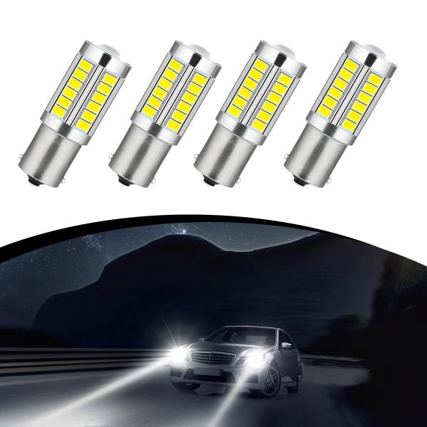 商品名: leediga 4個 車 1156 LED ウインカー、フラットアングル シングルコンタクト 5630-33SMD 高輝度電球交換、リバースライトブレーキライト昼間ランニングライト、レン付き、ユニバーサルカー(ホワイト) leed...