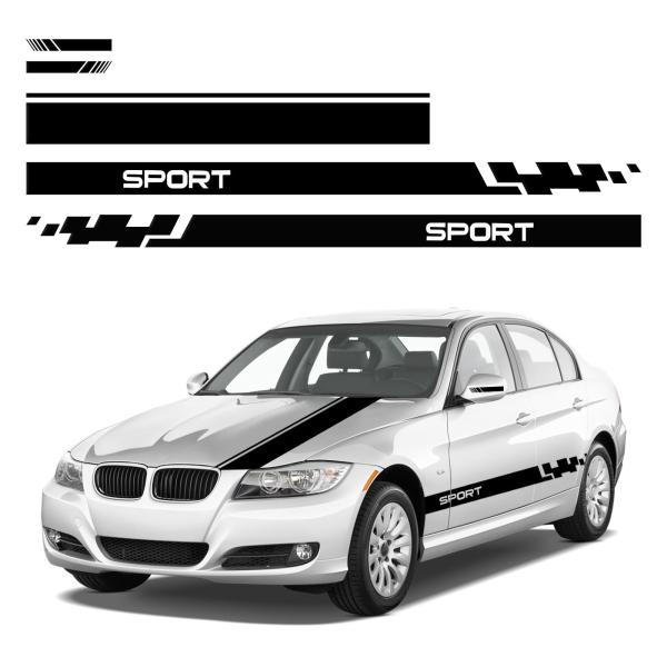 商品名: Dickno 5ピース カーフード ストライプステッカー、ビニール 自動車ボディサイド バックミラーデカール、スポーツレーシングストライプグラフィックデカールステッカー、ユニバーサル車両外装DIY装飾アクセサリー(ブラック) Di...