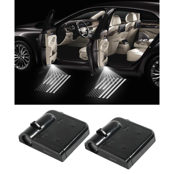 商品名: Reswish 2個 車のドアプロジェクターライト、車のドアLEDロゴプロジェクターライト、車のドアウェルカムロゴプロジェクターライト、ユニバーサルホールレスマグネットセンサーゴーストシャドウウェルカムランプ(ブラック) Resw...