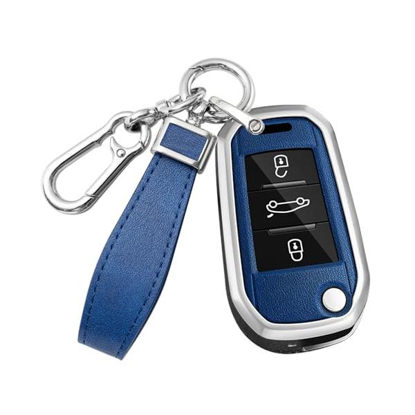 商品名: HIBEYO キーフォブカバー プジョー208 2008 301 308 3008 RCZ 508 408 2008 307 シトロエン C3 C4 ベルリンゴ 2021年用ケース キーチェーン付きアクセサリー 合金PUレザー素材...