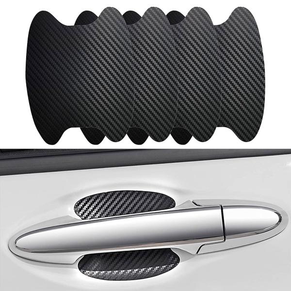 商品名:  Fluher 4 PCS Car Door Bowl Scratch Protection Film, 4.13" x 3.1" Carbon Fiber Leather Decorative Sticker, Dustproo...