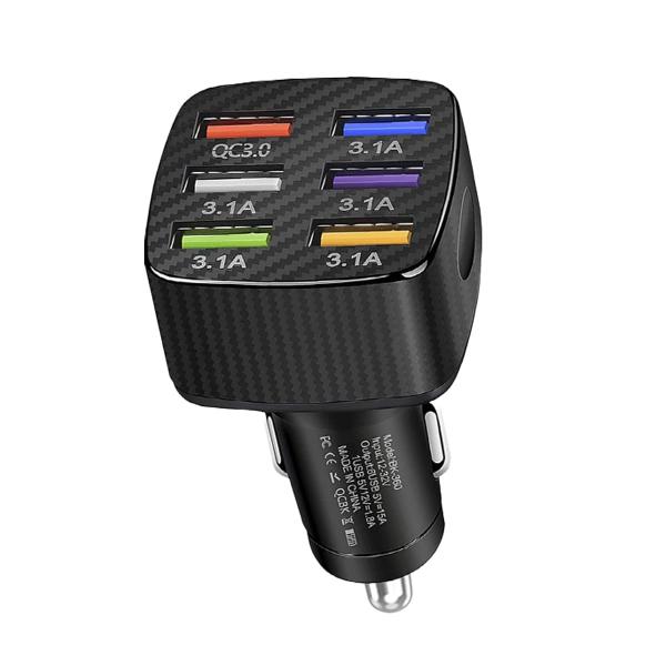 商品名: 車用充電器アダプター 6 USB マルチポート 6ポート USB QC3.0 高速電話充電器 ほとんどの携帯電話 iPhone Samsung Galaxy/Note S10/S9/S8 Androidに対応 (ブラック 1個) ...