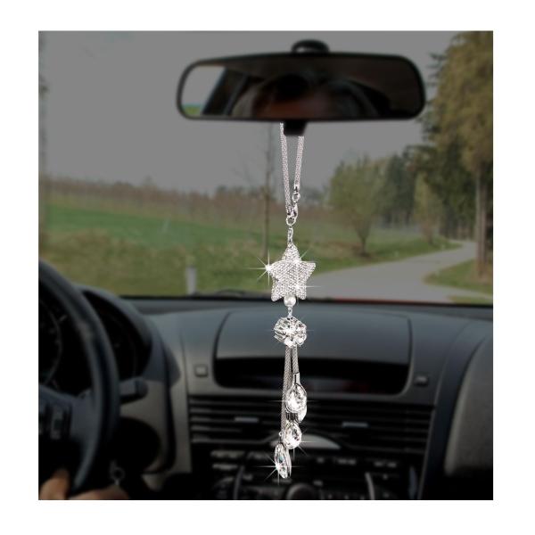 商品名: Suvnie キラキラ光るボールとドロップ 車吊り下げペンダント クリスタルオートバックミラーオーナメント レディース ガールズ ユニバーサルキラキラ車のインテリア装飾アクセサリー (ホワイトペンタクル+ホワイトティアドロップ) ...