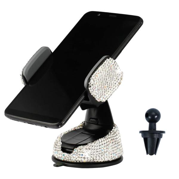 商品名: GLSOWEE キラキラ光る車用電話ホルダー 360度調節可能 クリスタルカーフォンホルダー 車内アクセサリー 通気口ベース付き ダッシュボード/フロントガラス/通気口用ユニバーサル電話ホルダー (ホワイト) GLSOWEE Bl...