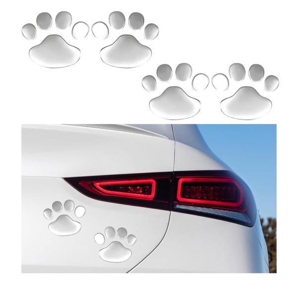商品名: Suvnie 4個 3D 犬の足跡 ステッカー 車用 防水 犬の足跡 プリント バッジ デカール 自動車 バンパー ウィンドウ ノートパソコン 装飾 エンブレム ステッカー 外装 カーアクセサリー ペースト (シルバー) Suvn...
