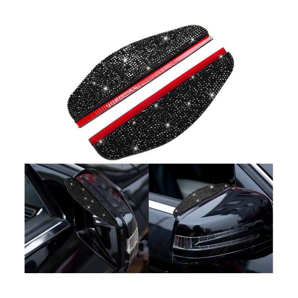 商品名: Osilly 車用バックミラー レインアイブロウ キラキラ光るクリスタルバックミラーレインバイザーガード PVC防水オートミラーバイザー スモークシェードカバー 自動車外装アクセサリー装飾 2個 (ブラック) Osilly 2PC...