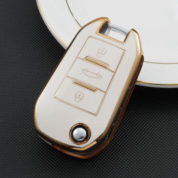 商品名: IPUDIS ゴールドサイドフリップ折りたたみ Tpu 車のキーケースカバープジョー 208 3008 308 508 408 2008 307 4008 シトロエン C4 C3 C6 カクタス C8 に適合 IPUDIS Gol...