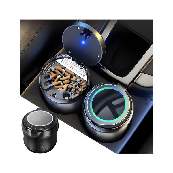商品名: Osilly ステンレススチール 車用灰皿 蓋付き ミニ 防臭 防風 ポータブル 自動車 灰皿 ゴミ箱 LED ブルーライト付き 旅行用 カップホルダー アウトドア SUV トラック RV用 ユニバーサル (マークなし) Osil...