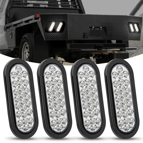 商品名:  Nilight 6Inch Oval Trailer Tail Light 4PCS White 24LED Back Up Reverse Light w/Flush Mount Grommets Plugs IP67 Wat...