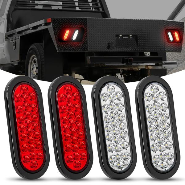商品名:  Nilight 6Inch Oval Trailer Tail Light 4PCS White Red 24LED Brake Turn Signal Reverse Lights w/Flush Mount Grommets...
