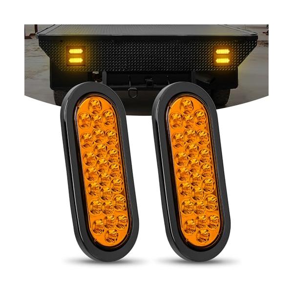 商品名:  Nilight 6Inch Oval Trailer Tail Light 2PCS Amber 24LED Turn Signal Light w/Flush Mount Grommets Plugs IP67 Waterpr...