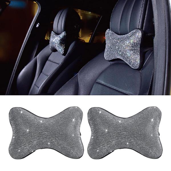 商品名: GLSOWEE 車用ネックピロー ドライビングシート用 キラキラ光るクリスタルラインストーンダイヤモンド 快適なヘッドレストクッション ヘッドレスト ネックサポート リラックス カーインテリアアクセサリー 女性用 ガーリー(ホワイ...