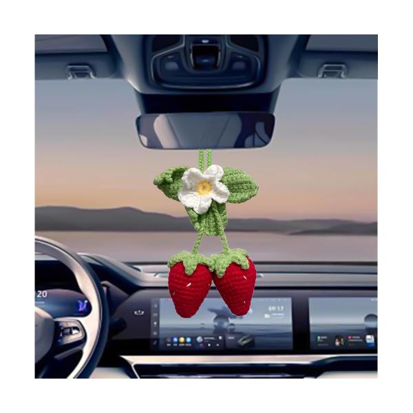 商品名: Osilly 車のバックミラーハンギングチャーム、調節可能なハンドメイドかわいいレッドストロベリー自動車かぎ針編みペンダント装飾チャームハンギングオーナメントキーチェーン女性用ガールズ用、ユニバーサルフィット(スタイルC) Osi...
