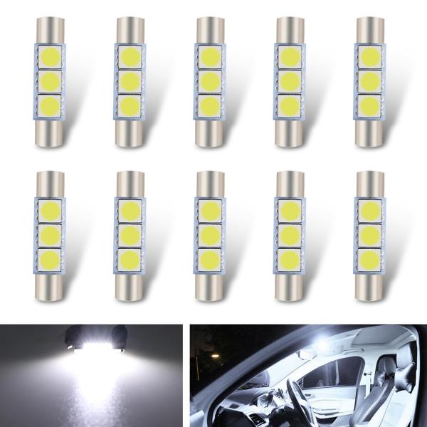 商品名: Irinidig 10個 T6 カーフラットヘッド読書灯、28mm 5050 3SMD 300LM 6614F 6612F ルーフライト サンシェード メイクアップライト、自動180度照明アクセサリー、ほとんどの車種に対応(ホワイ...