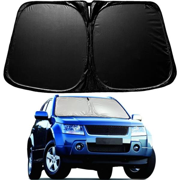 商品名:  Upgrades Double Layers Car Windshield Sun Shade,Front Windshield Sunshade,240T Titanium Silver Coating,Keep Car In...