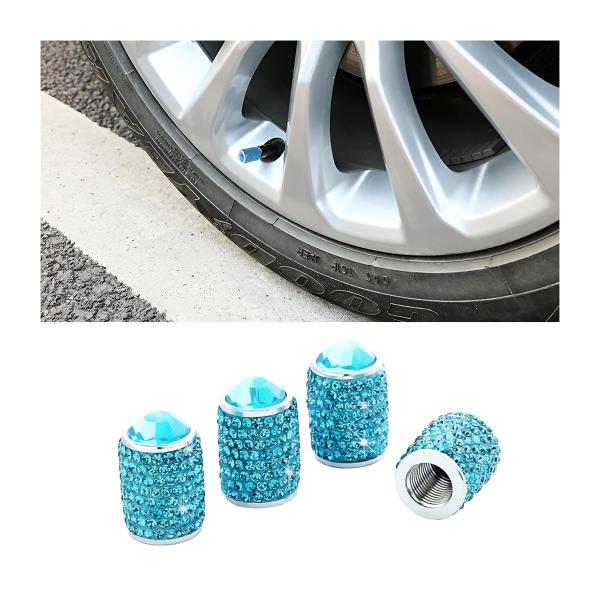 商品名: Bittwee キラキラ光る車用バルブタイヤステムキャップ、クリスタルラインストーン車両ホイールエアキャップ、ミニダイヤモンドオートデコレーションアクセサリー レディース ガールズ 車 RVなどに ユニバーサル(レイクブルー) B...