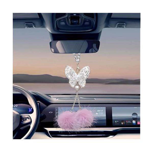 商品名: Bittwee キラキラバタフライ カーハンギングアクセサリー、クリスタルラインストーン車両バックミラーオーナメントチャーム、ラッキーダイヤモンド自動車インテリアペンダント装飾、女性用ガールズ用、ユニバーサルフィット(ピンク) B...