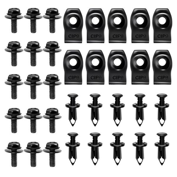 商品名: dawfall 自動車用バンパーフェンダー固定キット、フードプロテクター下部カバースプラッシュガードボルトプッシュUクランプ、多目的ポータブル交換用アクセサリー、ほとんどの車種に適しています (ブラック) dawfall 35 P...