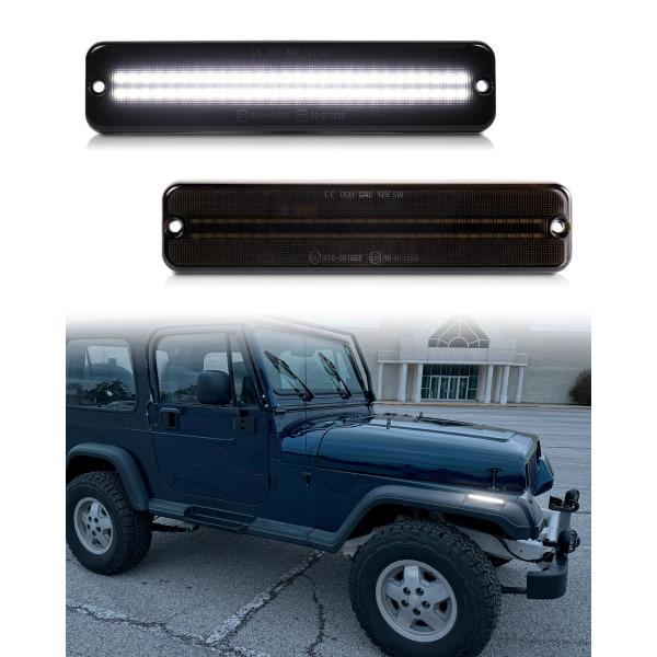 商品名:  PWOBVZ Full LED Side Marker Lights for 1987-1995 Jeep Wrangler YJ,Smoked Lens White Fender Turn Signal Reflector L...