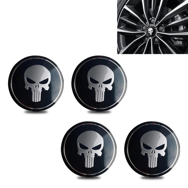 商品名: Fluher 4個 カーホイールハブ装飾ステッカー、5.62cm パーソナライズドスカルデザインメタルハブセンターカバーステッカー、パンチングなしインストールアクセサリー、ほとんどのトラック、車、SUVと互換性があります(ブラック...