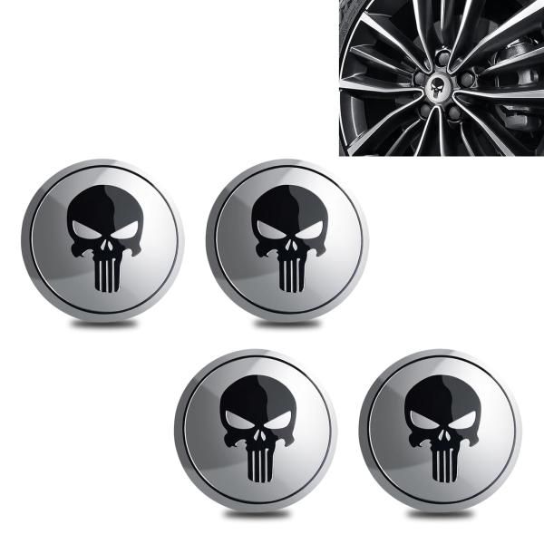 商品名: Fluher 4個 カーホイールハブ装飾ステッカー、5.62cm パーソナライズドスカルデザインメタルハブセンターカバーステッカー、パンチングなしインストールアクセサリー、ほとんどのトラック、車、SUVに対応 (シルバー) Flu...