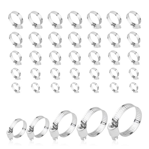 商品名: ホースクランプステンレススチール40個、1/4インチから1-1/8インチ(6-29mm)調節可能な燃料ラインクランプ、ホースクランプ詰め合わせ、燃料ライン、パイプ、チューブ、ラジエーターホース用自動車用ツール(マルチ/40個)。 ...