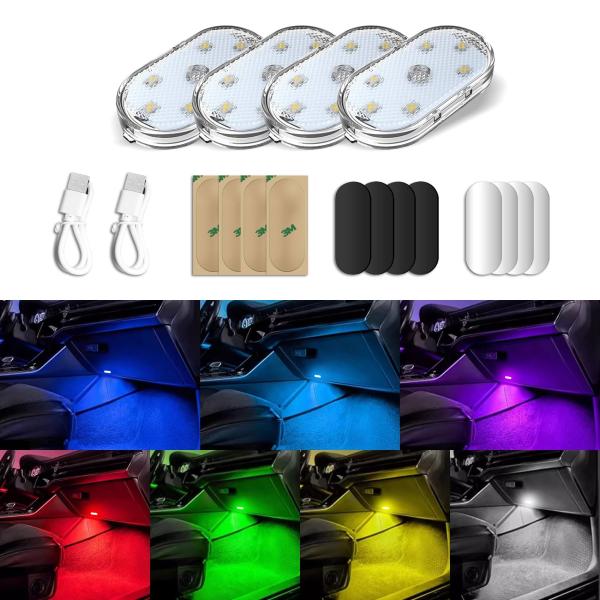 商品名:  HEVLE 4PCS 7 Colors Magnetic Car Interior Ambient Lights Wireless, Mini USB C Rechargeable Car Led Lights Interior...