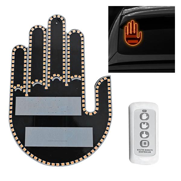商品名: 車用LEDハンドジェスチャーライト、3イン1 カーサインフィンガーライト、リモコン付き、面白いバックウィンドウサインライトアクセサリー、車、トラック、車のガジェット、ロードレイジサイン、女性向け LED Hand Gesture ...