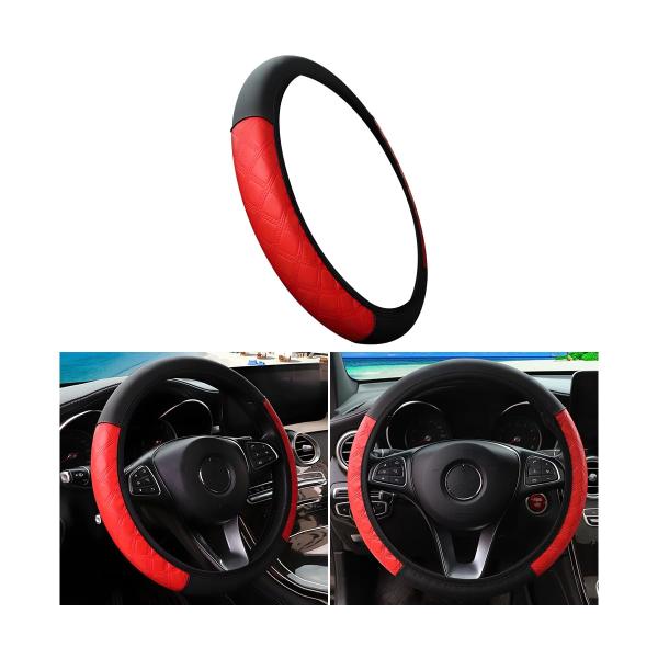 商品名: Mandark レザーカーステアリングホイールカバー 伸縮性 車両ステアホイールプロテクター ストレッチ 滑り止め 自動車内装アクセサリー 14.5~15インチ SUV、トラック、RVなどにユニバーサル(レッド) Mandark ...