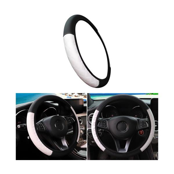 商品名: Mandark レザーカーステアリングホイールカバー 伸縮性 車両ステアホイールプロテクター ストレッチ 滑り止め 自動車内装アクセサリー 14.5~15インチ SUV、トラック、RVなどにユニバーサル(ホワイト) Mandark...