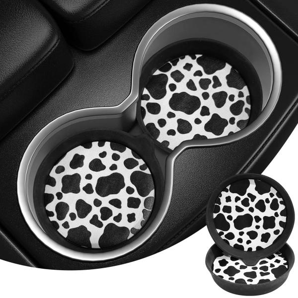 商品名: SuperKaKa 2個 牛プリント カーカップコースター、かわいいミルクスタッフオートアクセサリーギフト、女性用西洋車のインテリア装飾 SuperKaKa 2 PCS Cow Print Car Cup Coasters,Cut...