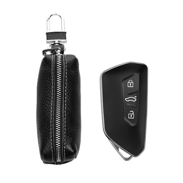 商品名: kwmobile キーカバー VW ゴルフ8 ID.03 / ID.04 / アウディ 3ボタン / ランチア 3ボタン対応 キーケース - スマートキー キーポーチ 鍵ケース レザー 黒色 kwmobile Leather Ca...