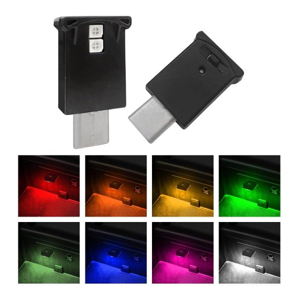 商品名:  2 Pcs Mini USB LED Ambient Light, Adjustable 8 Colors RGB Dynamic Gradient Brightness, Car USB Type C Interior Atm...