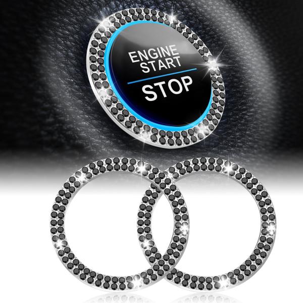 商品名: LivTee カーエンジンスタートストップ装飾リング、クリスタルダブルラインストーン、女性用キラキラカーインテリアアクセサリー、キーイグニッション&amp;ノブブリングリング、プッシュトゥスタートボタンカバー/ステッカー、ブラック...