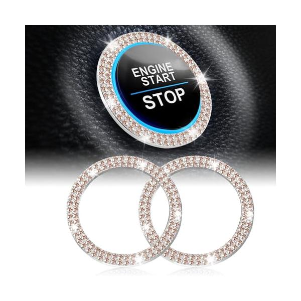 商品名: LivTee カーエンジンスタートストップ装飾リング、クリスタルダブルラインストーン、女性用キラキラカーインテリアアクセサリー、キーイグニッション&amp;ノブブリングリング、プッシュトゥスタートボタンカバー/ステッカー、ゴールド...
