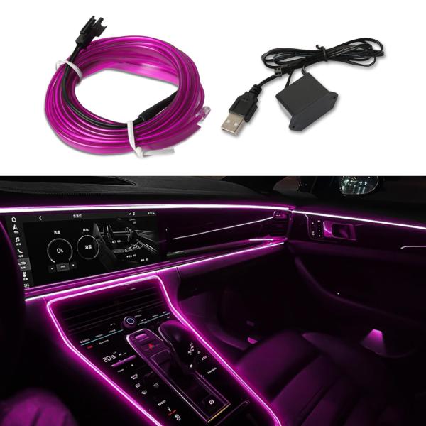 商品名: HEVLE EL ワイヤー インテリア 車 LED ストリップ ライト、16.5フィート USB ネオン グロウ ストロボ El ワイヤー ライト 6mm ソーイングエッジ アンビエント照明キット ユニバーサルカーインテリアアクセ...