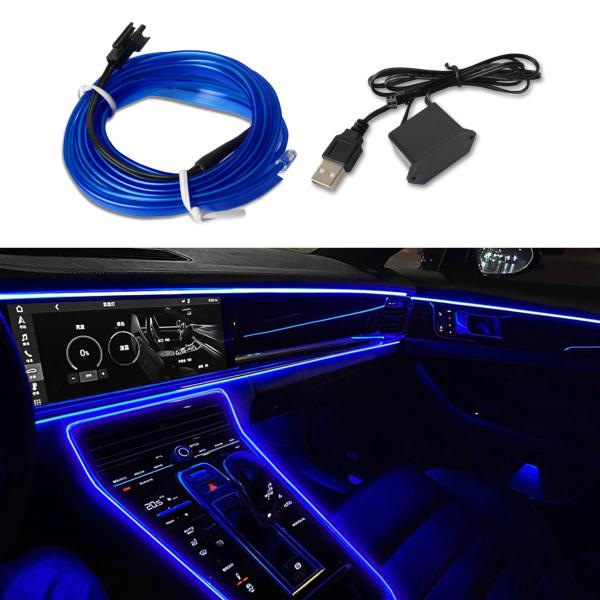 商品名: HEVLE EL ワイヤー インテリア 車 LED ストリップ ライト、16.5フィート USB ネオン グロウ ストロボ El ワイヤー ライト 6mm ソーイング エッジ アンビエント ライティング キット ユニバーサル カー...