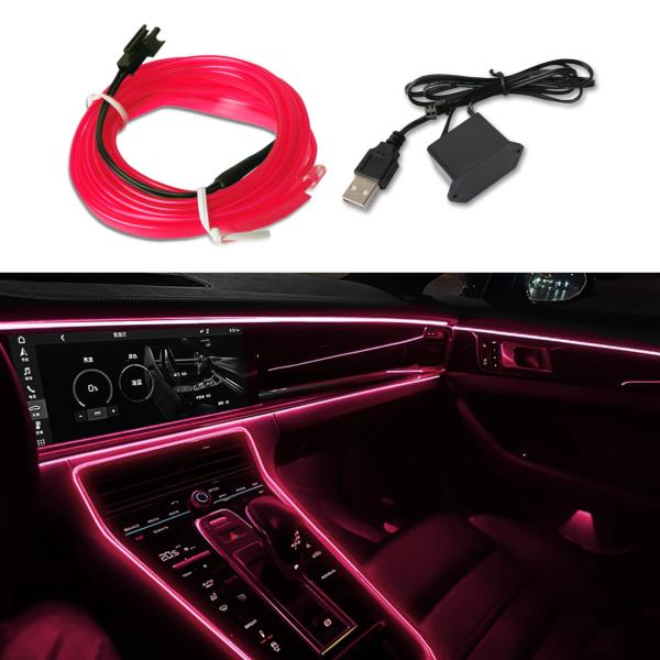 商品名: HEVLE EL ワイヤー インテリア 車 LED ストリップ ライト、16.5フィート USB ネオン グロウ ストロボ El ワイヤー ライト 6mm ソーイングエッジ アンビエント照明キット ユニバーサルカーインテリアアクセ...