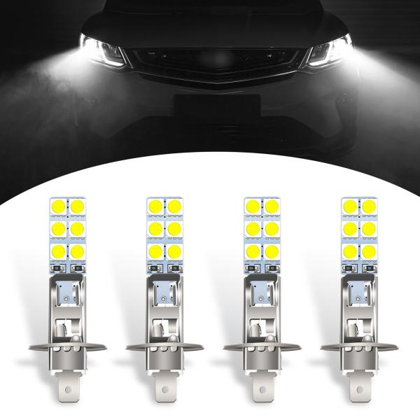 商品名:  Sephile 4 PCS Car H1 LED Fog Lamp, 12SMD-5050 Chip High-bright Anti-fog and Waterproof Light Bulb, 50000H Long-lif...