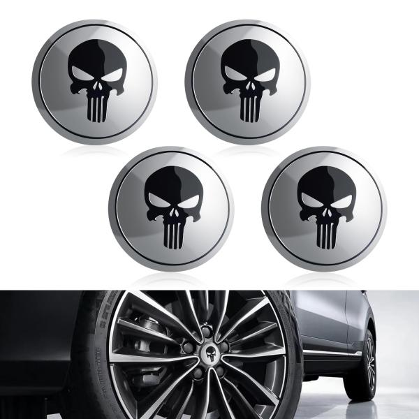 商品名: Crynod Pack-4 カーホイールセンターカバーステッカー、2.25インチメタル防水耐久ステッカー、オールシーズン用、パーソナライズドスカルタイヤ改造装飾デカール、車やトラック用のユニバーサル(シルバー) Crynod Pa...