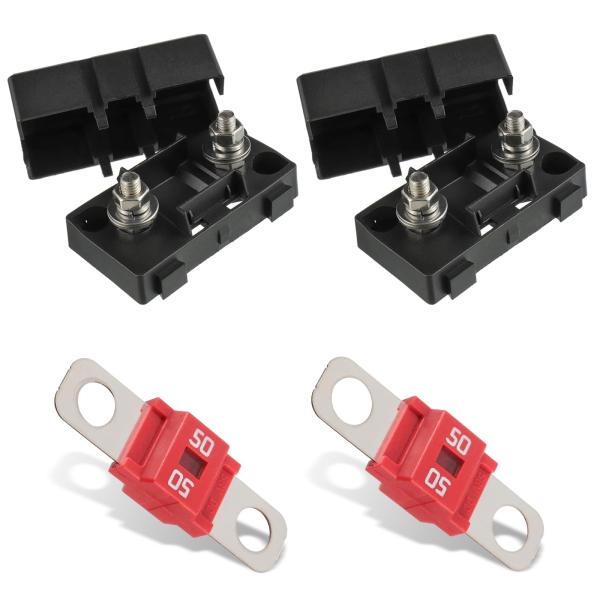 商品名: awlbed 2個 50アンペア車用ヒューズホルダー交換用、小型ボルトオン自動車用ヒューズ、高電流デザイン、ユニバーサル防水耐久性のある金属製車両ヒューズアクセサリー ほとんどの車に対応 awlbed 2 PCS 50 Amp C...