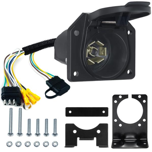 商品名: マルチプラグ 4ピンフラットから7ピンRVブレードと4ピンフラットトレーラーアダプター、車両側4方向からトレーラー側への7方向と4方向取り付けブラケット付き、トレーラー、トラック、キャンピングカー用。 Multi-Plug 4 P...