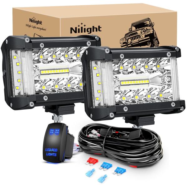 商品名:  Nilight Side Shooter LED Light Bar 2PCS 4.3 Inch Triple Row Spot Flood Combo Lights Led Work Light with 5Pin Rocke...