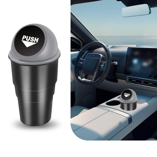 商品名: leediga 車用ゴミ箱 蓋付き プッシュデザイン 車両カップホルダー1個 ユニバーサル 防水 丈夫 自動車用収納箱 アクセサリー SUV トラック 車 オフィス ホーム キッチン用 (グレー) leediga 1 PC Car...