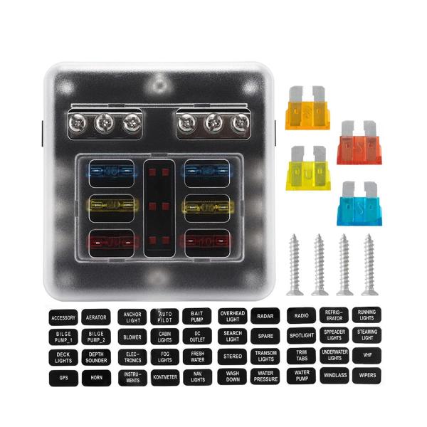 商品名: Osilly 12ボルトヒューズブロック、6ウェイブレードヒューズボックス、LED警告インジケーターライト&amp;防水カバー付き、実用的なヒューズパネル マイナスバス付き、船舶、トラック、RV、ボートに対応 Osilly 12 ...