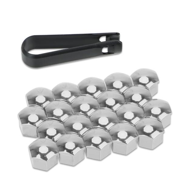 商品名: Nowkont 20個 車用タイヤナットカバー 0.66インチ/17mm ホイールハブボルト 防錆防塵PPプラスチック保護シェル、ホイールナット装飾 エキストラクター付き 車用 タイヤアクセサリー (シルバー) Nowkont 2...